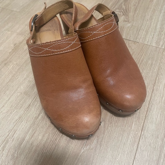 Sezane | Shoes | Sezane Brown Leather Clogs With Studs And Stitch ...